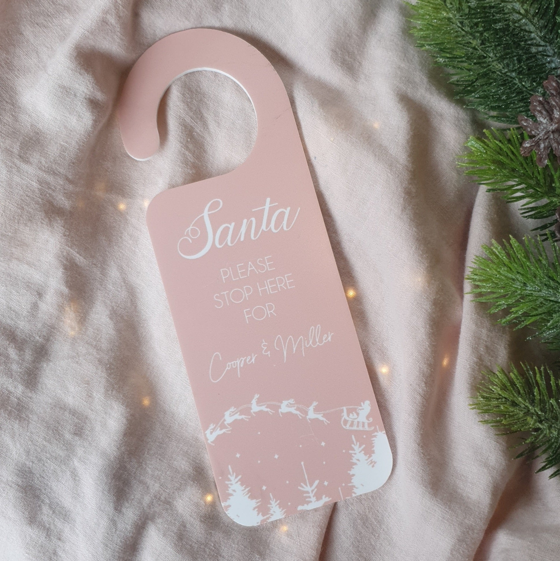 Santa please stop here for... Acrylic Door Hanger - Add name/s ...